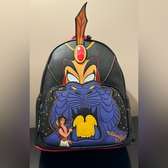 Loungefly | Bags | Disney Loungefly Aladdin Jafar Mini Backpack Faux Leather Glitter Iago Zip ...
